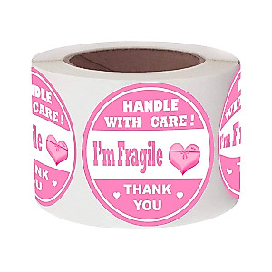 Pink Fragile Stickers I’m Fragile Box Labels, 1.5 Inch Round Thank You Sticker,Fragile Shipping Sticker for Personal Gift Bag, Small Business,mailing Packages and Box(500 Pcs)