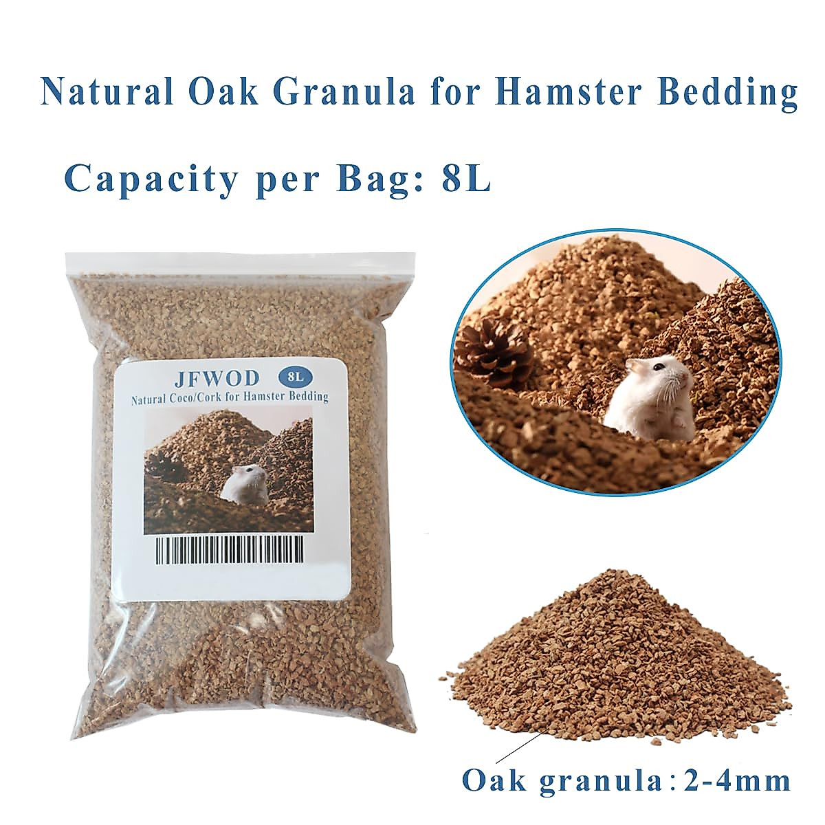 JFWOD 8L Natural Cork Peat Hamster Bedding Pet Litter for Dwarf Syrian Hamsters, Gerbils, Mices, Degus or Reptiles Habitat Decorations