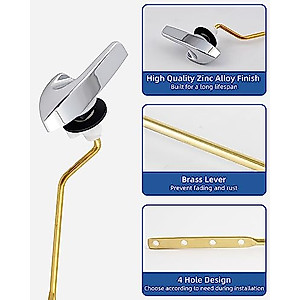 Hibbent Toilet Handle Replacement, Side Mount Tank Flush Lever Handle Compatible with Kohler Toilet Tank, Toilet Trip Lever with Stainless Steel Flapper Chains, Toilet Repair Handle, Chrome