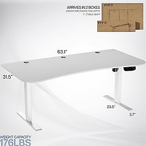 VIVO Electric 63 x 32 inch Standing Desk Workstation, Memory Controller Height Adjustment, 176 lb Frame Support, 2E Series, White Top White Frame, DESK-KIT-2E1W