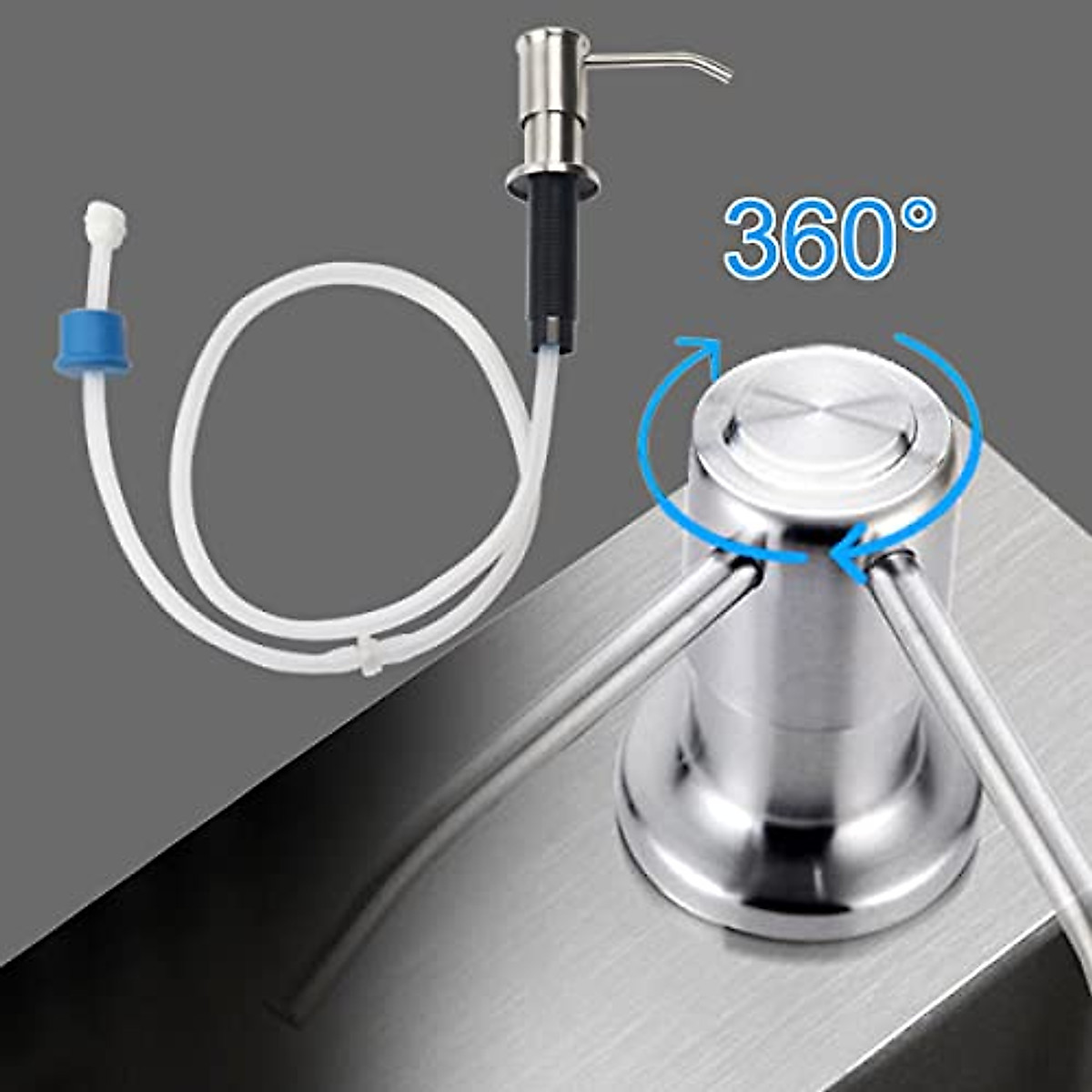 SINOLOFTY Built in Soap Dispenser for Kitchen Sink 47" Extension Tube Kit Countertop Stainless Steel Liquid Dish/Hand Soap Dispenser No More Top Refill Directly to Soap Bottle