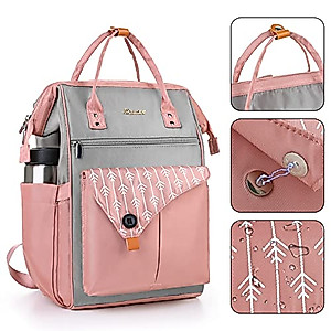 MOMUVO Travel Backpack for Women Laptop Backpack 15.6 Inch,School College Bookbag Work Bag with USB Charging Port,Casual Daypack Teacher Backpack Pink Grey