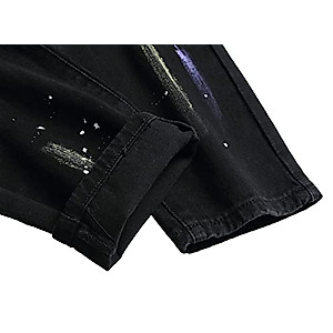 DANT BULUN Men's Ripped Distressed Destroyed Slim Fit Straight Leg Denim Jeans (40, Black060)