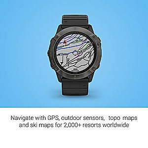 Garmin 010-02157-10 fenix 6X Sapphire, Premium Multisport GPS Watch, features Mapping, Music, Grade-Adjusted Pace Guidance and Pulse Ox Sensors, Dark Gray with Black Band