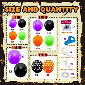 Halloween Foil Balloons Set, 5/10/12/18 Inches Full Set Halloween Balloons Decoration Spider Web Banner Black Purple Orange Green Pumpkin Ghost Bat Balloons for Halloween Home Decor