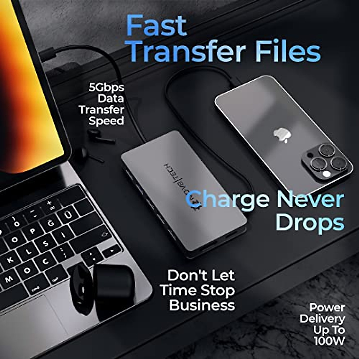 NOV8Tech USB C Hub, 11 in 1 USB Hub 3.0 Adapter Dongle for M1 MacBook Pro Air, Windows Laptop and Other Type C Devices, 4K HDMI, 100W USB C Dock PD, Micro SD & 2X SD, 2X USB 3.0, 3X USB 2.0