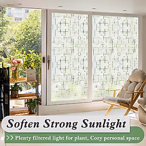 rabbitgoo Window Privacy Film Frosted Glass Window Film, Static Cling Sun Blocking Frosting Door Window Cover for Home, Decorative Window Sticker House Window Tint, Cross Pattern 17.5 x 78.7 inches