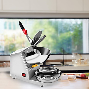 Yahpetes Electric Shaved Ice Machine 1Pcs Electric Dual Blades Ice Crusher Shaver Snow Cone Maker Machine 187lbs/hr for Home and Commercial Use (Sliver)