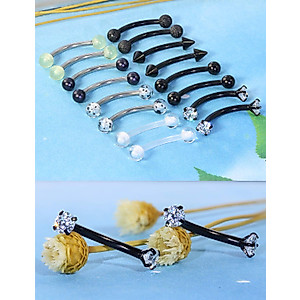 Prjndjw Black 8Pairs 16G 3/8in Eyebrow Piercing Earrings Stainless Steel CZ Matt Ball Curved Barbell Daith Rook Snug Tragus Body Jewelry Retainer for Women Men