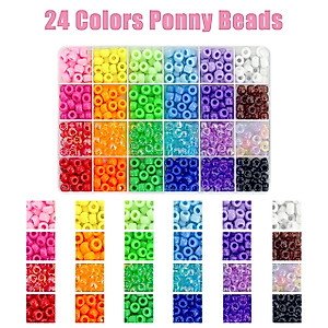 LIS HEGENSA 24 Color Pony Beads Bulk 1000 Pcs,Kandi Beads for Necklace Jewelry Making Hair Braiding,Bracelets Making Kits,Hair Bead,Bracelet Beads,Plastic Beads for Crafts Braids Girls