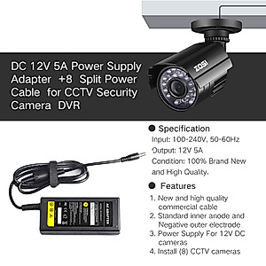 Fancy Buying Security Camera Power Adapter 12V 5A 100V-240V AC to DC 8-Way Power Splitter Cable FCC Certified LED Power Transformers-Fits Analog/AHD DVR/Camera, RGB LED Strip Lights