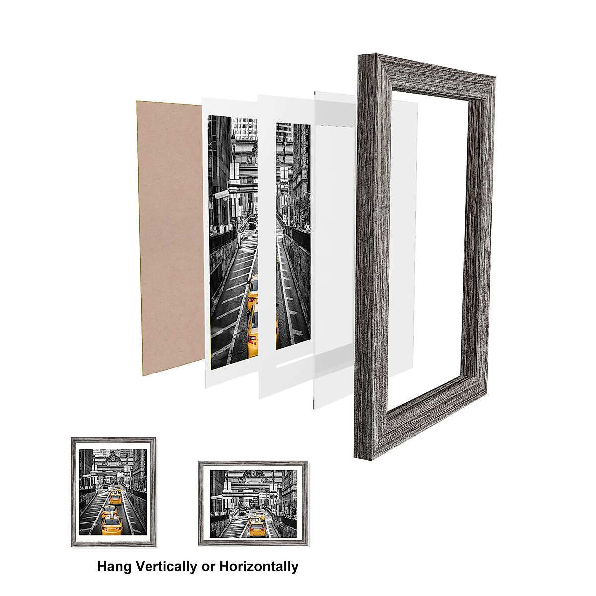 Finefrarm 12x16 Rustic Frames Solid Wood Display Pictures 11x14 with Mat or 12x16 Photo Without Mat, Distressed Wooden Picture Frame Wall Art for Living Room Wall Mounting, Gray