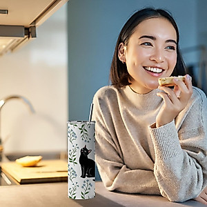 Medpol Cute black cat tumbler with lid and straw 20 oz insulated tumbler cups Cute black cat insulated travel coffee mugs for women cute sippy cups stainless insulated travel cups