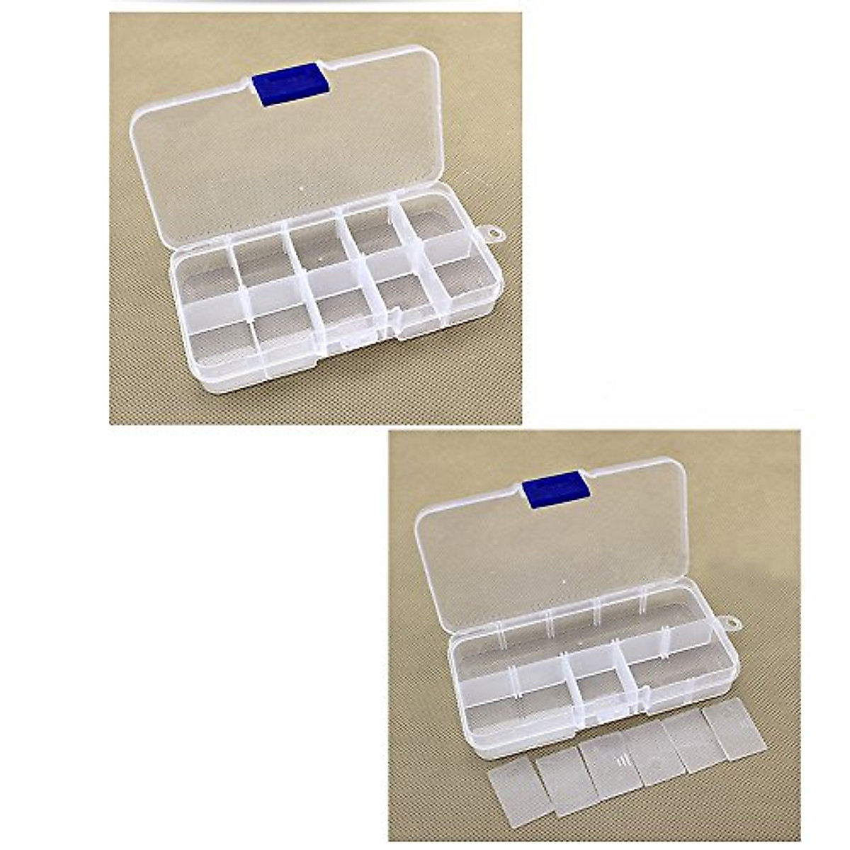 2 pcs Adjustable Clear Plastic Jewelry Craft Beads fishing hook Small Accessories Multipurpose Organizer visually adjustable clearly storage box (10 Adjustable Clearly Storage Box)