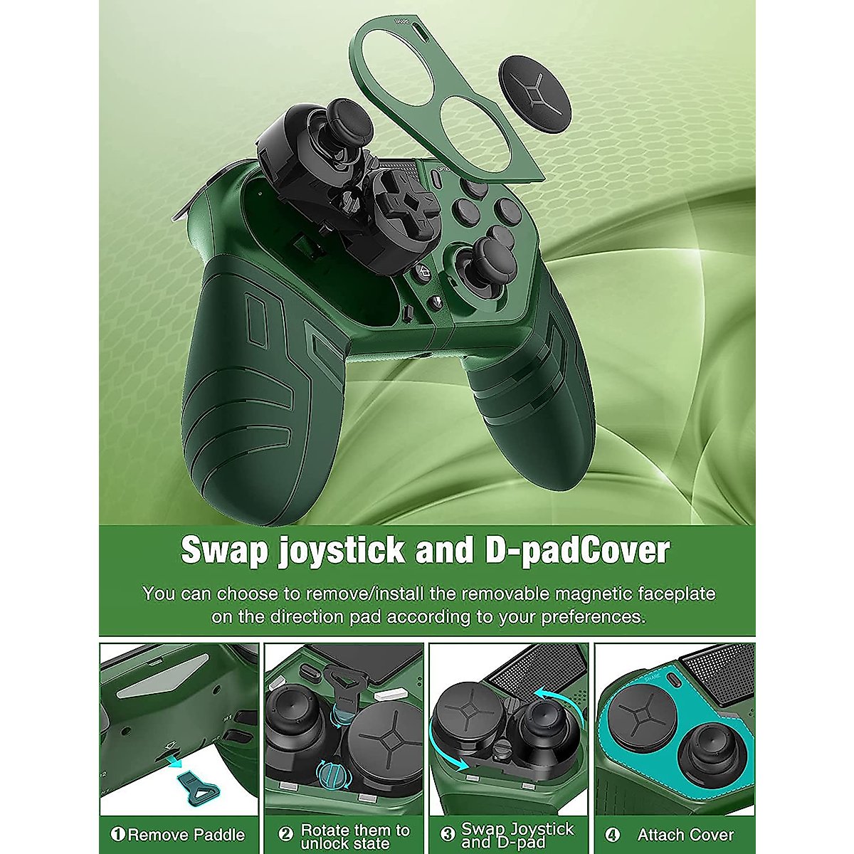 COWBOX 【2021 Upgraded Version】 PS4 Controller with 3 Programmable Back Buttons and 1 Sensitivity-Control Back Button, Game Controller Remote with Turbo/Gyro/HD Dual Vibration/Touch Panel/LED