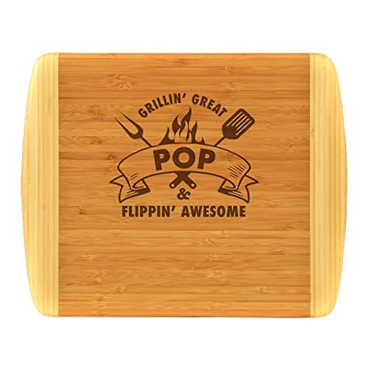 Pop Gift – Grillin Great Flippin Awesome Engraved 2-Tone Bamboo Cutting Board Custom Made For BBQ Grilling Fathers Day Birthday Christmas Grandpa Pop Pop Gifts From Grandkids Grandchildren (11.5x13.5)