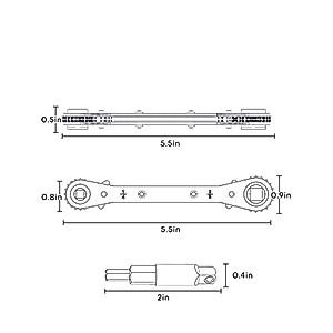 HVAC Service Wrench, Refrigeration Ratcheting Wrench 3/8” 1/4” 5/16'' 3/16'' AC Wratchet Tool with Hex Bit Adapter UIInosoo for Air Conditioning, Refrigeration Equipment, Gas Furnace
