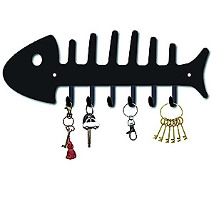 CREATCABIN Fishbone Key Holder Hanger Towel Rack Organizer with 6 Hooks Wall Mounted Decorative for Wall Bathroom Kitchen Entryway Door Including Screws and Anchors 10.6" x 3.9"
