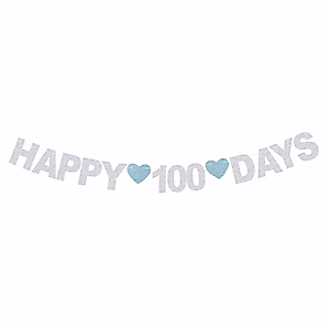 Silver Glitter Happy 100 Days Banner - Baby Shower Baby's 100th Day Party Sign Decorations