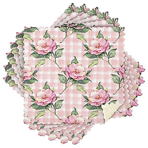 SUABO Pink Rose Plaid Checkered Kitchen Dishcloths, 6 Pack Dish Towels Quick Drying Tea Towels Absorbent Cleaning Towels Tableware Towel for Kitchen Bathroom