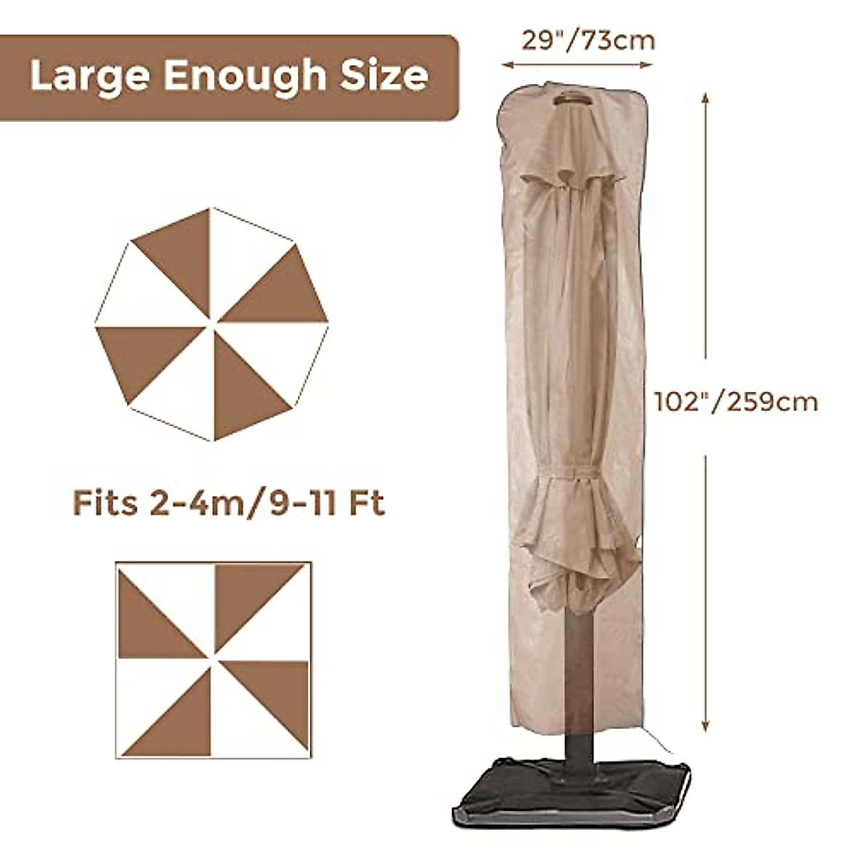 Abba Patio Offset Umbrella Cover, Patio Cantilever Umbrella Cover for 9-11 Ft Outdoor Umbrella, Market Umbrella/Parasol Cover with Zipper and Waterproof, Brown