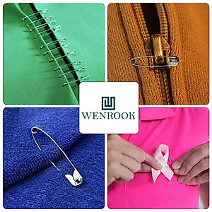 Wenrook Safety Pins Assorted 4-Size Pack of 150 - Strong Nickel Plated Steel, Rust Resistant, Heavy Duty Variety Pack, Perfect for Clothes, Crafts, Sewing, Pinning and More