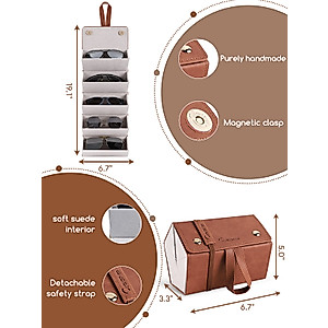 cloudever Sunglasses Travel Case Organizer for Men Women, Eyeglasses Foldable Hanging Case Storage Holder Organizer (Orange Brown)