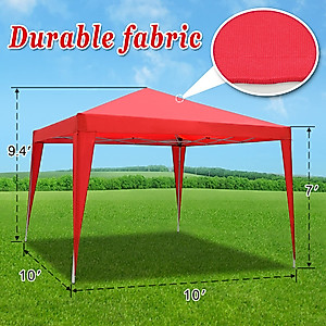 Strong Camel EZ POP UP Wedding Party Tent 10'x10' Folding Gazebo Beach Canopy W/Carry Bag 210D Oxford Fabric (red)