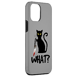 iPhone 12 Pro Max Cat What? Funny Black Cat, Murderous Cat With Knife Saying Case