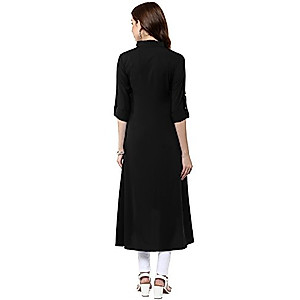 Janasya Women's Crepe Kurti Tunic Tops,Black,Large
