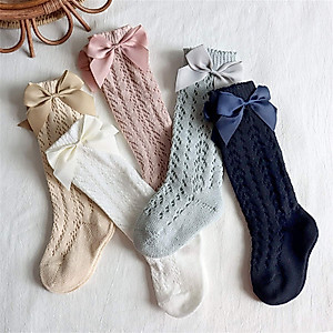 AYIYO Baby Girl Knee-High Socks Toddlers Bow Stockings Newborn Infant Princess Frilly Socks (Pink, 0-12 Months)