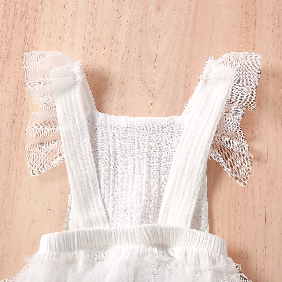 2pcs Summer Baby Girls Romper Dress Headband Knitted Lace Fly Sleeve Solid Ruffles Jumpsuits Clothing(White, 6-12 Months)