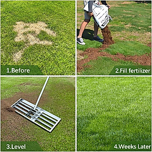 Opmeiro 30'' x 10'' Lawn Leveling Rake: Stainless Steel Lawn Level Tool with Adjustable 87'' Extra Long Handle - Leveling Rakes for Backyard Garden Yard Golf, silver