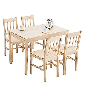Alohappy Dining Table Set for 4, Pine Wood Kitchen Table Dining Table and Chairs Set 5PCS for 4 Person for Kitchen Dining Room Living Room