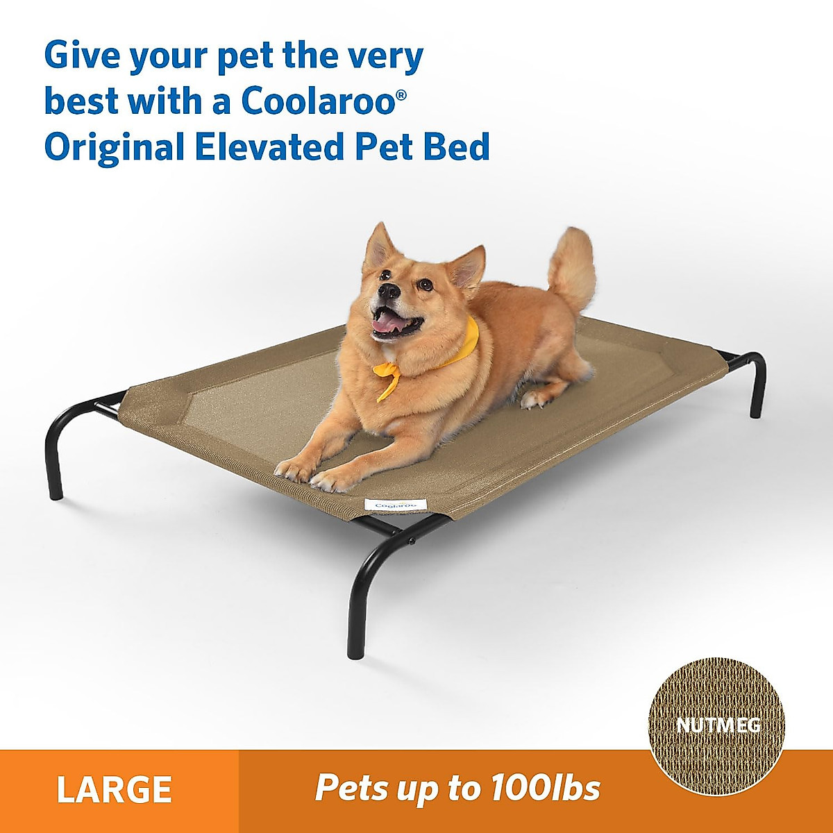 Coolaroo The Original Cooling Elevated Dog Bed, Indoor and Outdoor, Large, Nutmeg