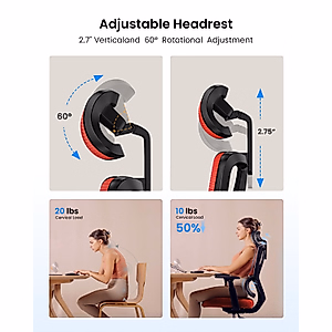 ProtoArc Ergonomic Office Chair with 30% Thicker Saddle Shaped Spring Cushion, Adaptive Lumbar Support, Big and Tall Mesh Chair with Headrest for Home Office, Desk Chair with Wheels EC100 (Red)