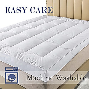 WhatsBedding 5 Inch Goose Down and Feather Bed, Luxury Extra Thick Mattress Topper King Size, Hotel Collection 1900 GSM Overfilled Pillow Top, Hand Made 1200TC Egyptian Cotton Fabric, 78x80 Inch