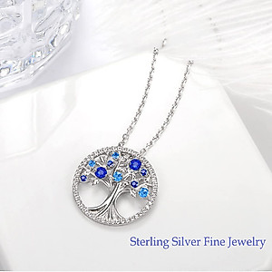 Birthday Gifts for Wife Mum Tree of Life Necklace Women September Birthstone Blue Sapphire Necklace for Her Fine Jewelry