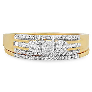Dazzlingrock Collection 0.40 Carat (Cttw) 14k Round Diamond Women 3 Stone Engagement Ring Set, Yellow Gold, Size 9