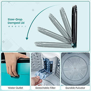 COSTWAY 7.7 Lbs Portable Washing Machine, 0.78 Cu.ft Full Automatic Laundry Machine with 10 Preset Programs, 3 Water Levels, Compact Washer and Spinner Combo for RVs Dorms Apartments, Blue