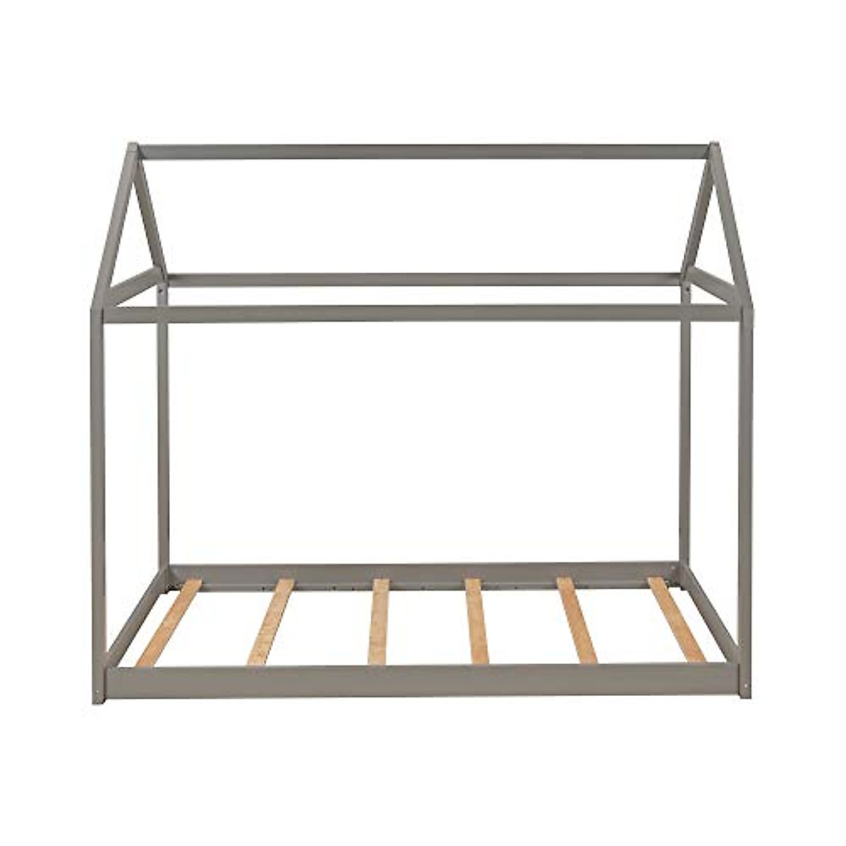 LIADTOP Twin Size Wooden House Bed,Wooden Twin Platform Bed Frame with Headboard and Footboard, Roof Design, for Toddlers Kids Boys Girls Teens,No Box Spring Needed,Grey(New)