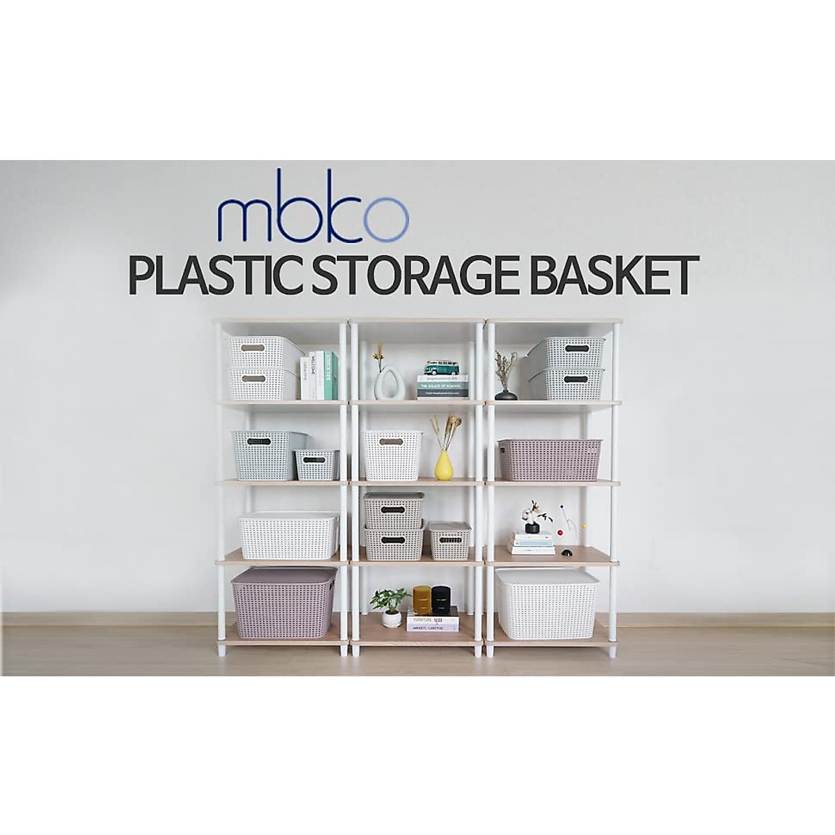 MBKO Plastic Storage Basket - Kitchen Office Pantry Organizer Bins (Medium-6PK, White)