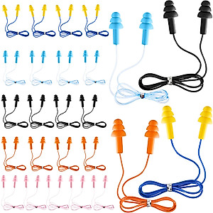 LEIFIDE 25 Pairs Corded Ear Plugs Silicone Waterproof Ear Plugs with Cords for Sleeping Snoring Swimming Shooting, Reusable Ear Plugs Noise Cancelling and Hearing Protection