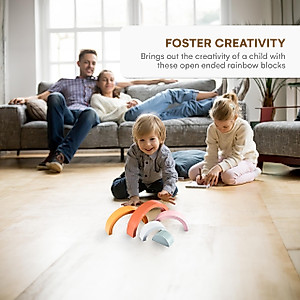 Wooden Rainbow Stacking Toy - Montessori Rainbow Nesting Puzzle - Building Block Stacker Game for Baby, Kids, and Toddler - Educational and Interactive toys - Non-toxic Sensory Learning Gift