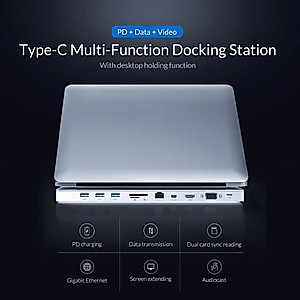 NIZYH 10 in 1 Type-c HUB TF&SD Card Reader VGA Mini DP HDMI-Compatible RJ45 PD Charger USB3.1 Laptop Hub