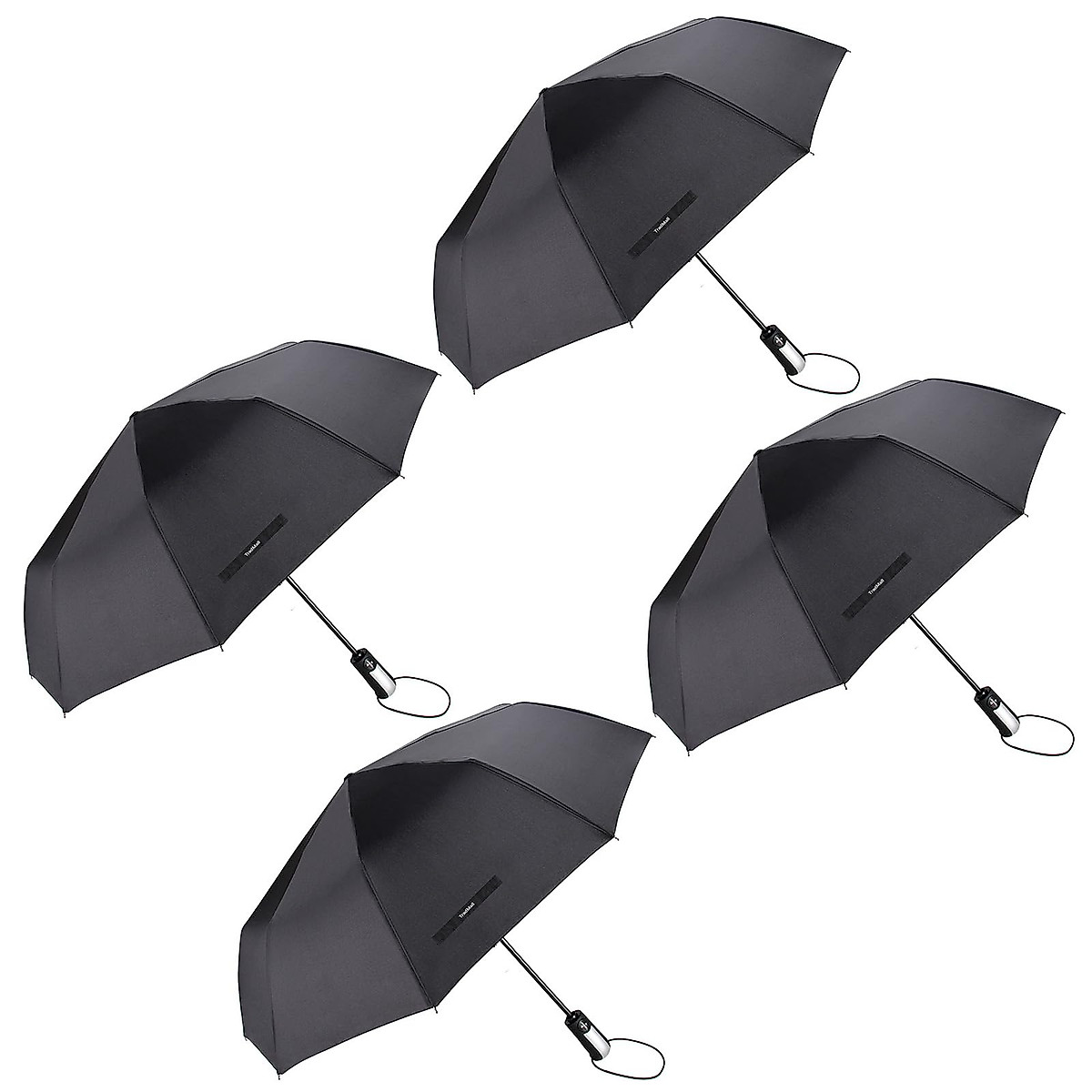 TradMall 4 Pack Travel Umbrella Windproof Portable 46 Inches Large Canopy Ergonomic Handle Auto Open & Close, Black