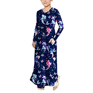 storeofbaby Girls Print Dress Horse Butterfly Long Sleeve Starry Holiday Maxi Dresses