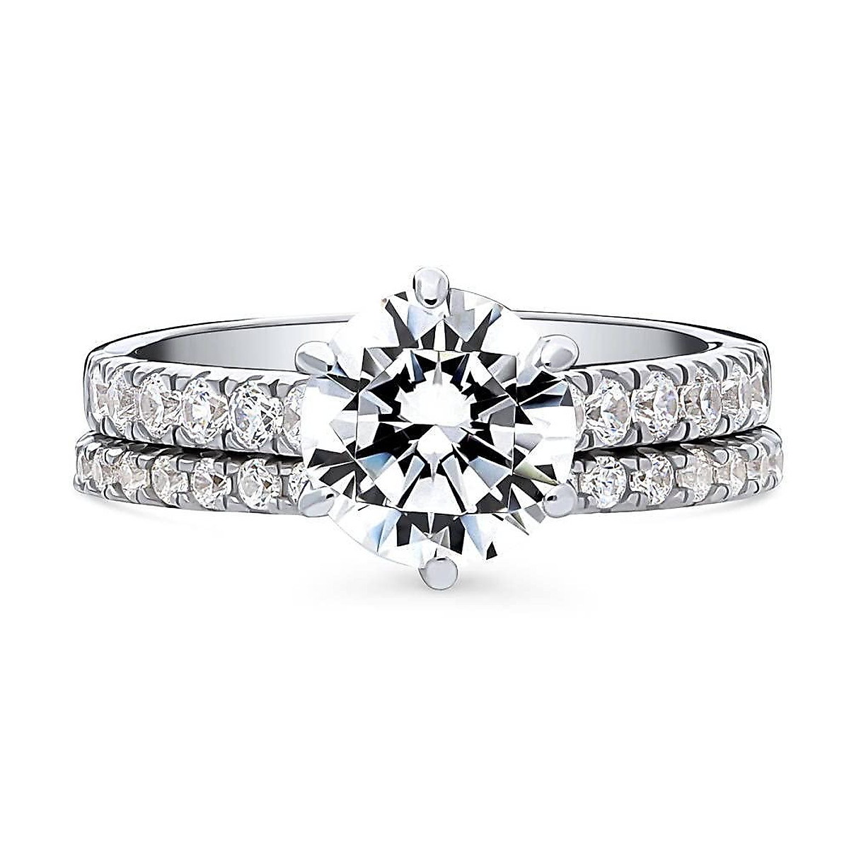 BERRICLE Sterling Silver Solitaire Wedding Engagement Rings 2 Carat Round Cubic Zirconia CZ Ring Set for Women, Rhodium Plated Size 6