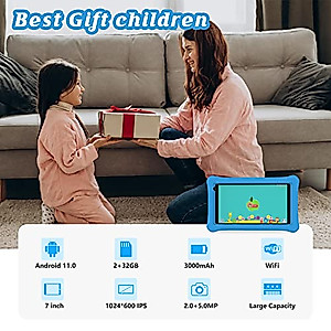 Kids Tablet, 7 inch Androrid 11 Toddler Tablet for Kids 2GB RAM 32GB ROM Tablets, Google Certificated, Bluetooth, WiFi, Dual Camera, Parental Control Tablet with Case, Tablet for Learning, Games- Blue