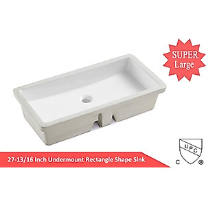 KINGSMAN Rectrangle Undermount Vitreous Ceramic Lavatory Vanity Bathroom Sink Pure White (27.9 Inch with Pop-up Drain)